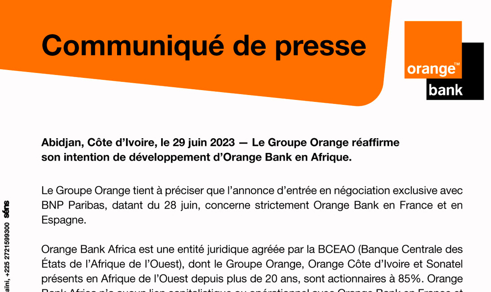 Le Groupe Orange réaffirme son intention de développement d'Orange Bank ...