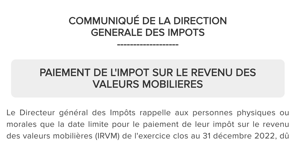 Paiement de L'Impôt sur le Revenu des Valeurs Mobilières - Abidjan.net ...