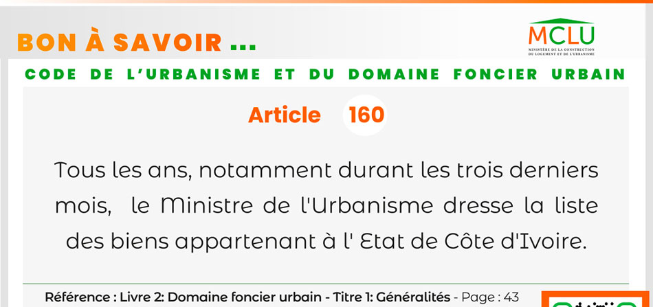 Code de l’Urbanisme et du Domaine Foncier Urbain – Article 160 ...