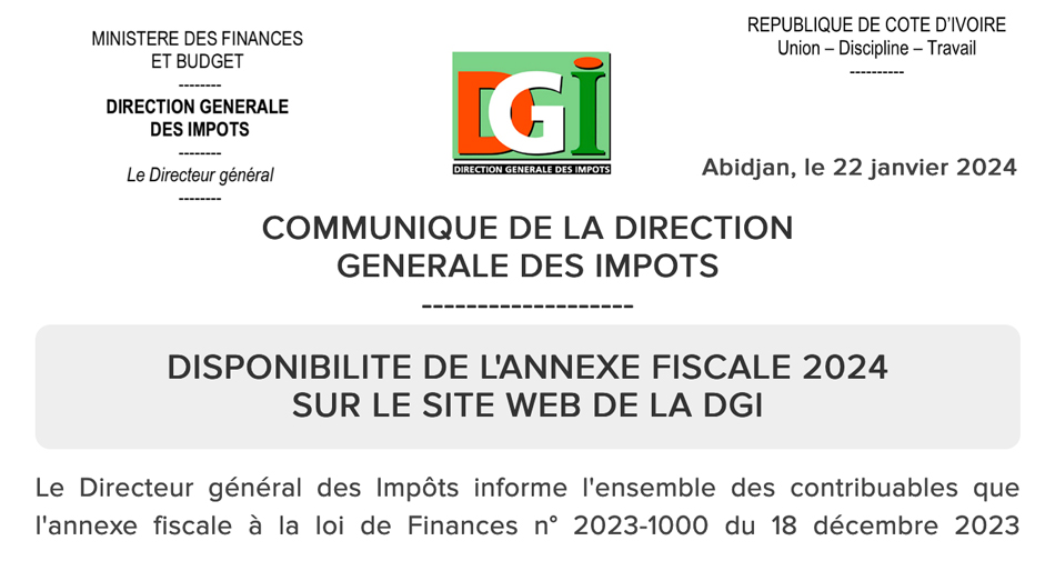 Disponibilité de l'Annexe Fiscale 2024 site web de la Direction ...