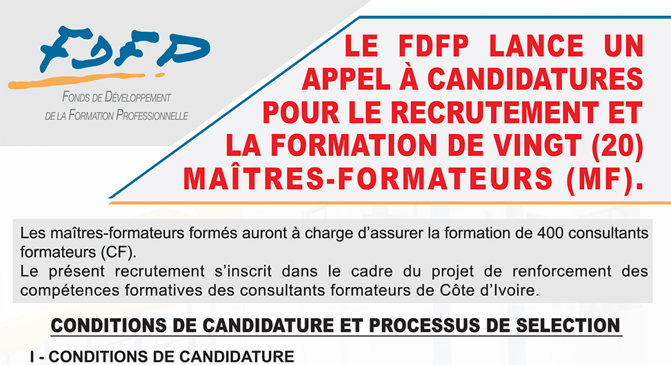 Appel à Candidatures pour Le Recrutement et La Formation de Vingt (20) Maîtres-Formateurs (MF ...