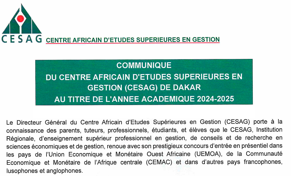 Concours d'Entrée au Centre Africain d’Etudes Supérieures en Gestion ...