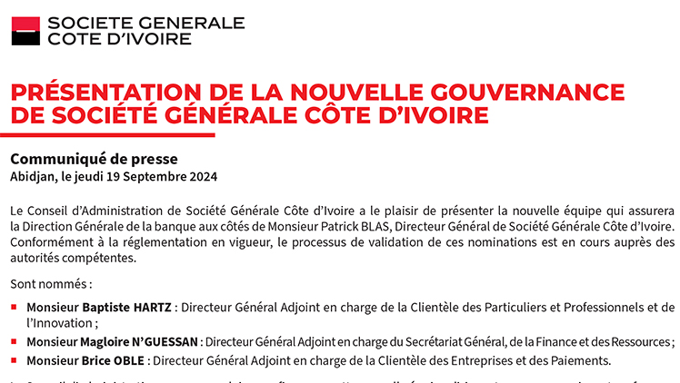 Présentation de La Nouvelle Gouvernance de Société Générale Côte d ...