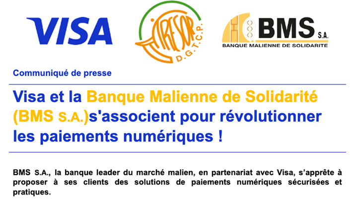 Visa et la Banque Malienne de Solidarité (BMS S.A.) s'associent pour ...