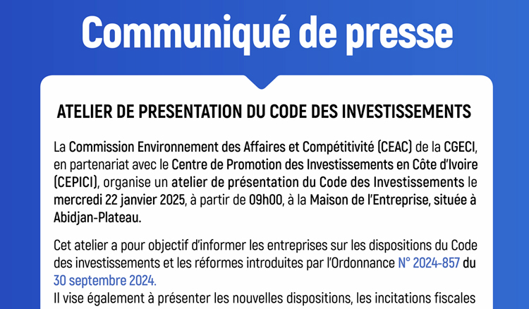 Atelier de Présentation du Code des Investissements - Abidjan.net ...