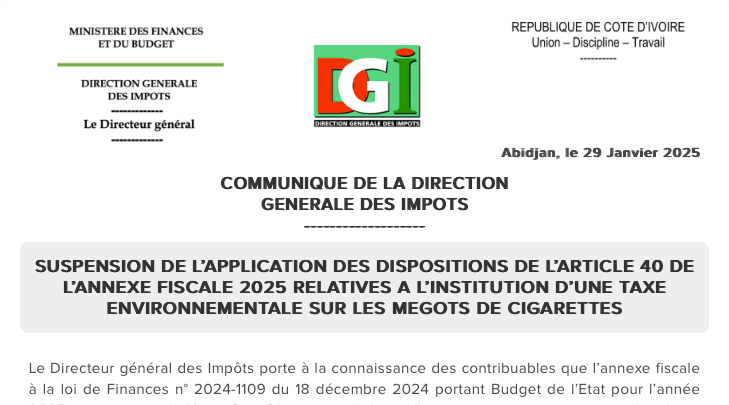 Suspension de l’Application des dispositions de l’Article 40 de l ...