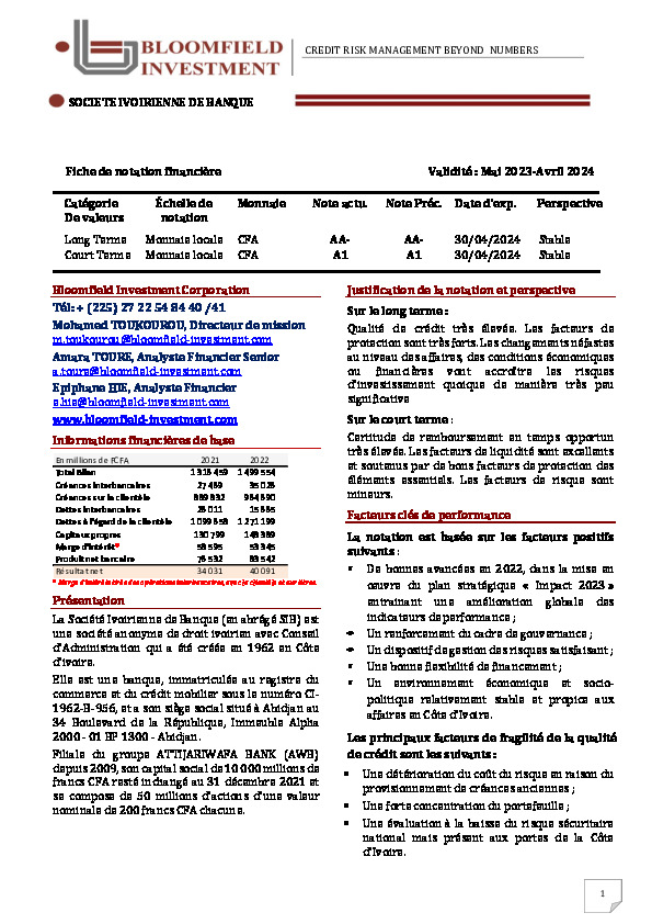 Notation financière – Notation financière - SIB CI - Abidjan.net Documents