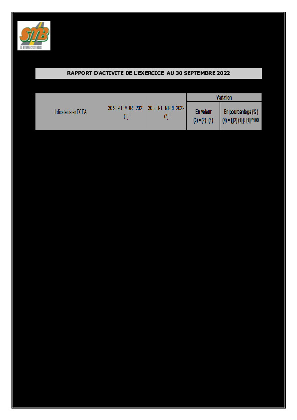 Rapport d'activité - 3ème trimestre 2022 - SMB CI - Abidjan.net Documents
