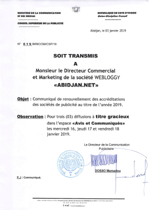 Communiqué de renouvellement des accréditation des sociétés de pub au ...