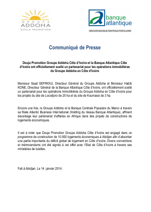 Le Groupe Addoha CI et la Banque Atlantique CI scellent un partenariat ...