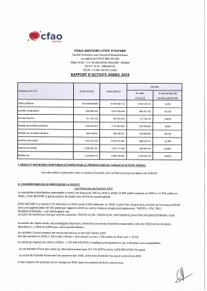 Rapport d'activité annuel 2019 – CFAO MOTORS CI - Abidjan.net Documents