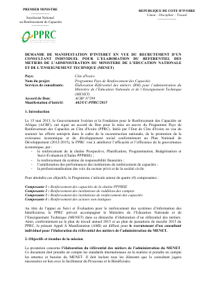 Demande de manifestation d’intérêt en vue du recrutement d’un consultant individuel pour l ...