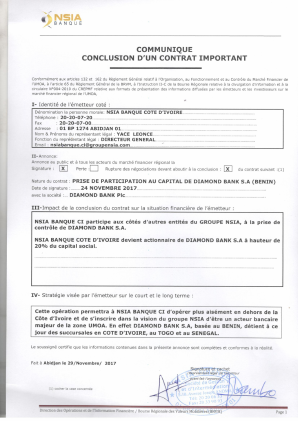 Communiqué - NSIA BANQUE CI - Abidjan.net Documents