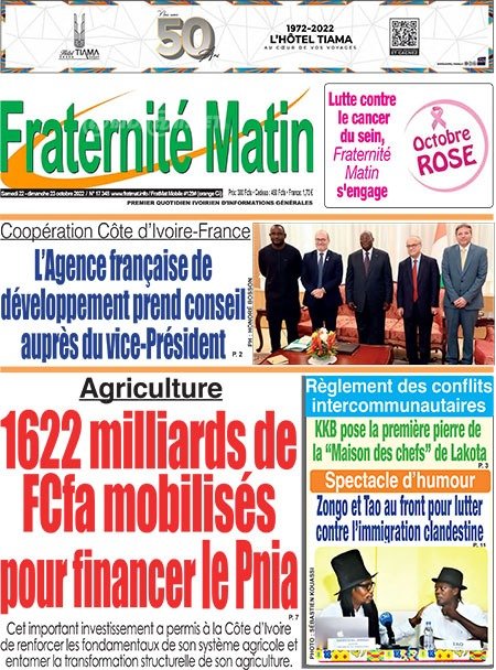 Titrologie de Fraternité Matin N°17348 du samedi 22 octobre 2022 ...